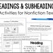 Headings and Subheadings Worksheets, Nonfiction Reading Activities - Etsy