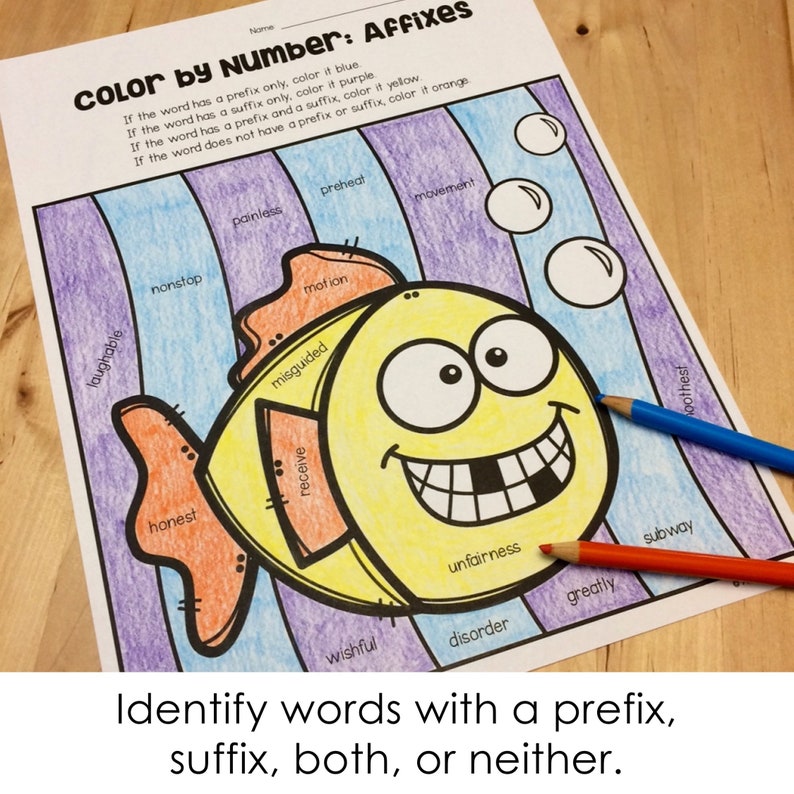 Prefix and Suffix Color by Number Worksheets - Etsy