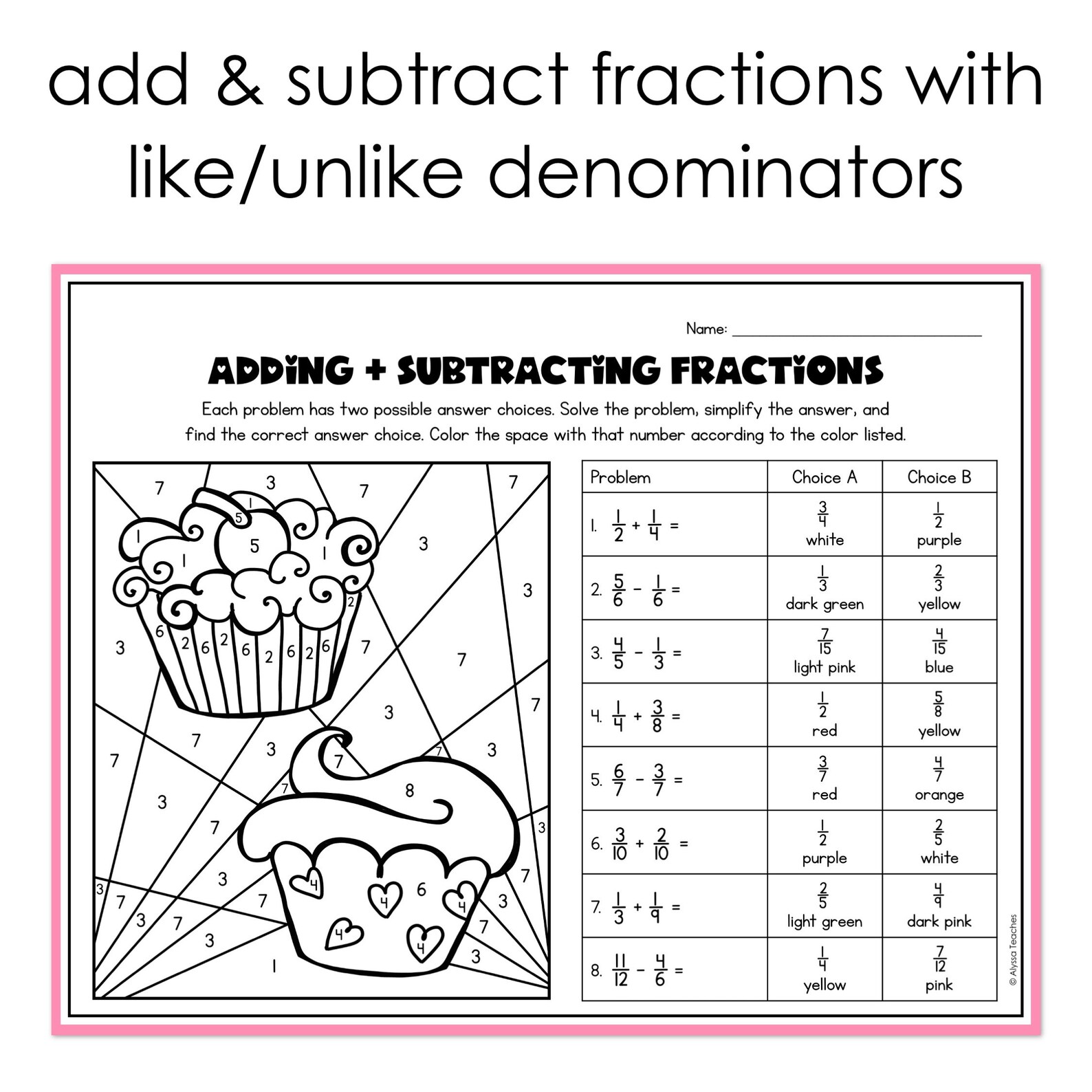 Valentine's Day Math Color by Number Worksheets, Fraction Color by Code ...