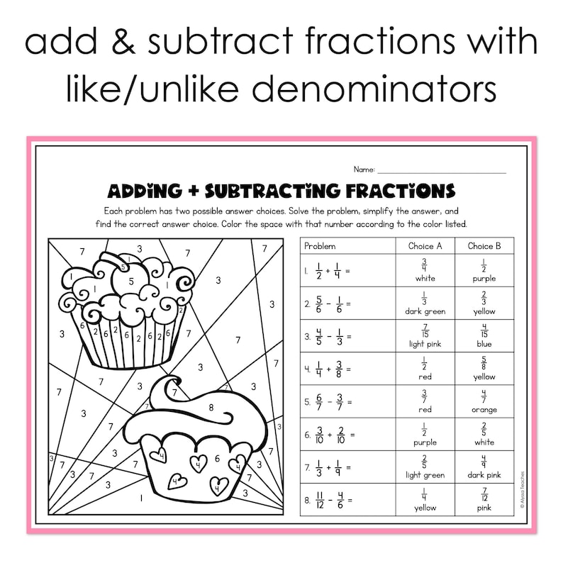 Valentine's Day Math Color by Number Worksheets, Fraction Color by Code ...