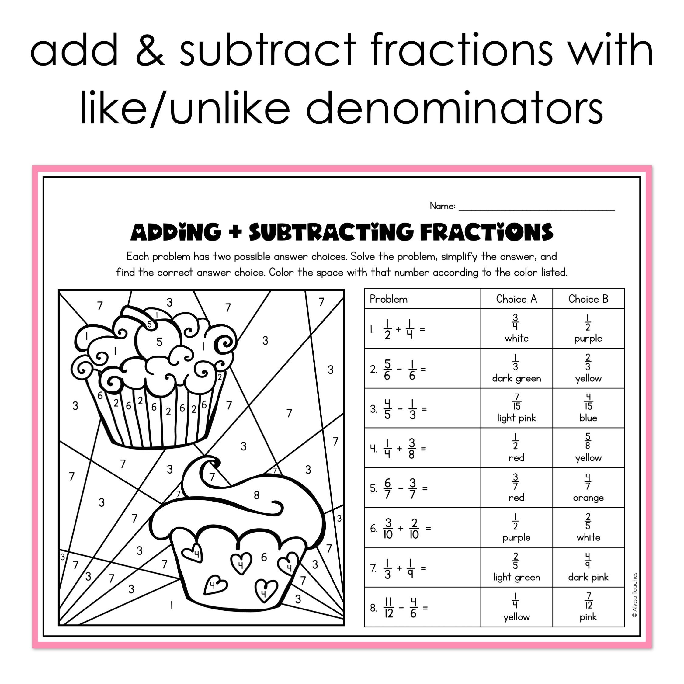 Valentine's Day Math Color by Number Worksheets, Fraction Color by Code ...