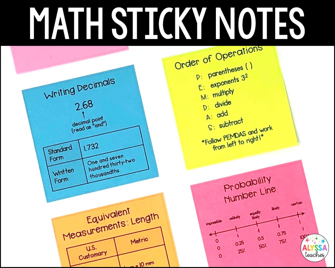 Math Sticky Note Templates, Math Reference Charts, Math Mini Anchor ...