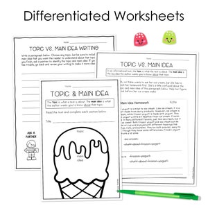 Topic and Main Idea Worksheets, Nonfiction Reading Activities - Etsy