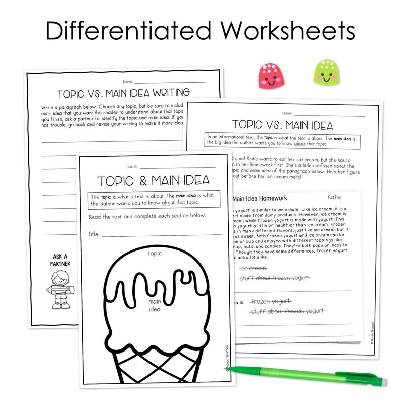 Topic and Main Idea Worksheets, Nonfiction Reading Activities - Etsy