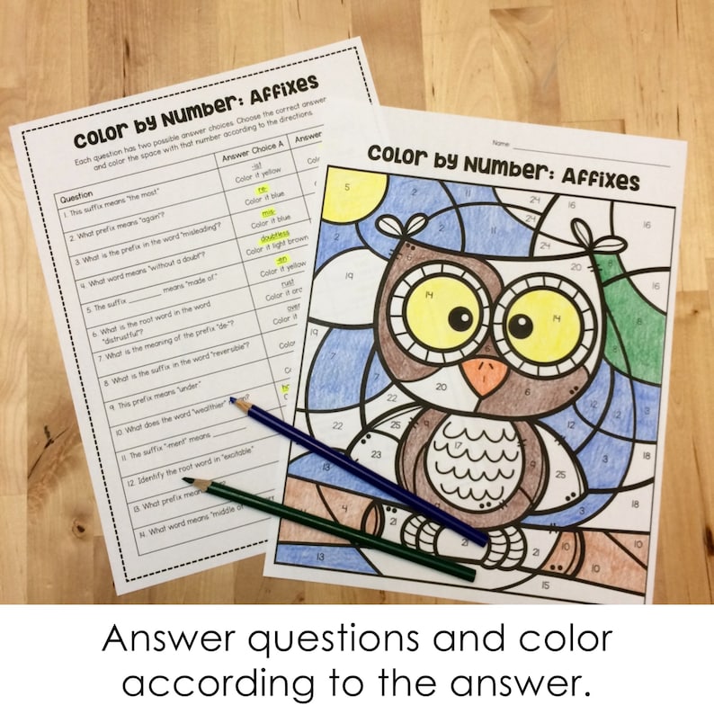 Prefix and Suffix Color by Number Worksheets - Etsy