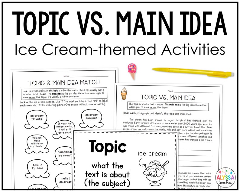 Topic and Main Idea Worksheets, Nonfiction Reading Activities - Etsy