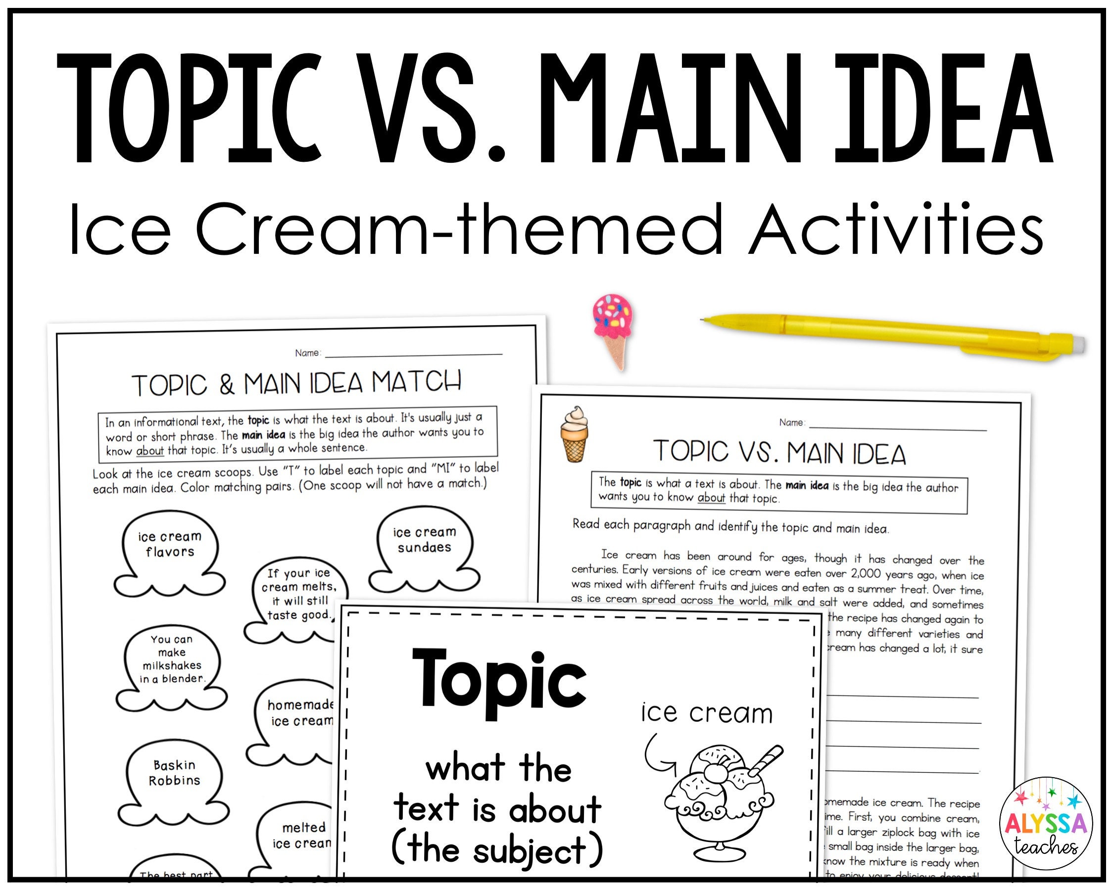 Topic and Main Idea Worksheets, Nonfiction Reading Activities - Etsy