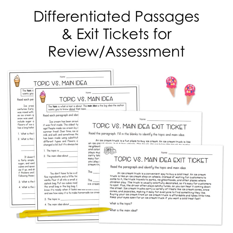 Topic and Main Idea Worksheets, Nonfiction Reading Activities - Etsy