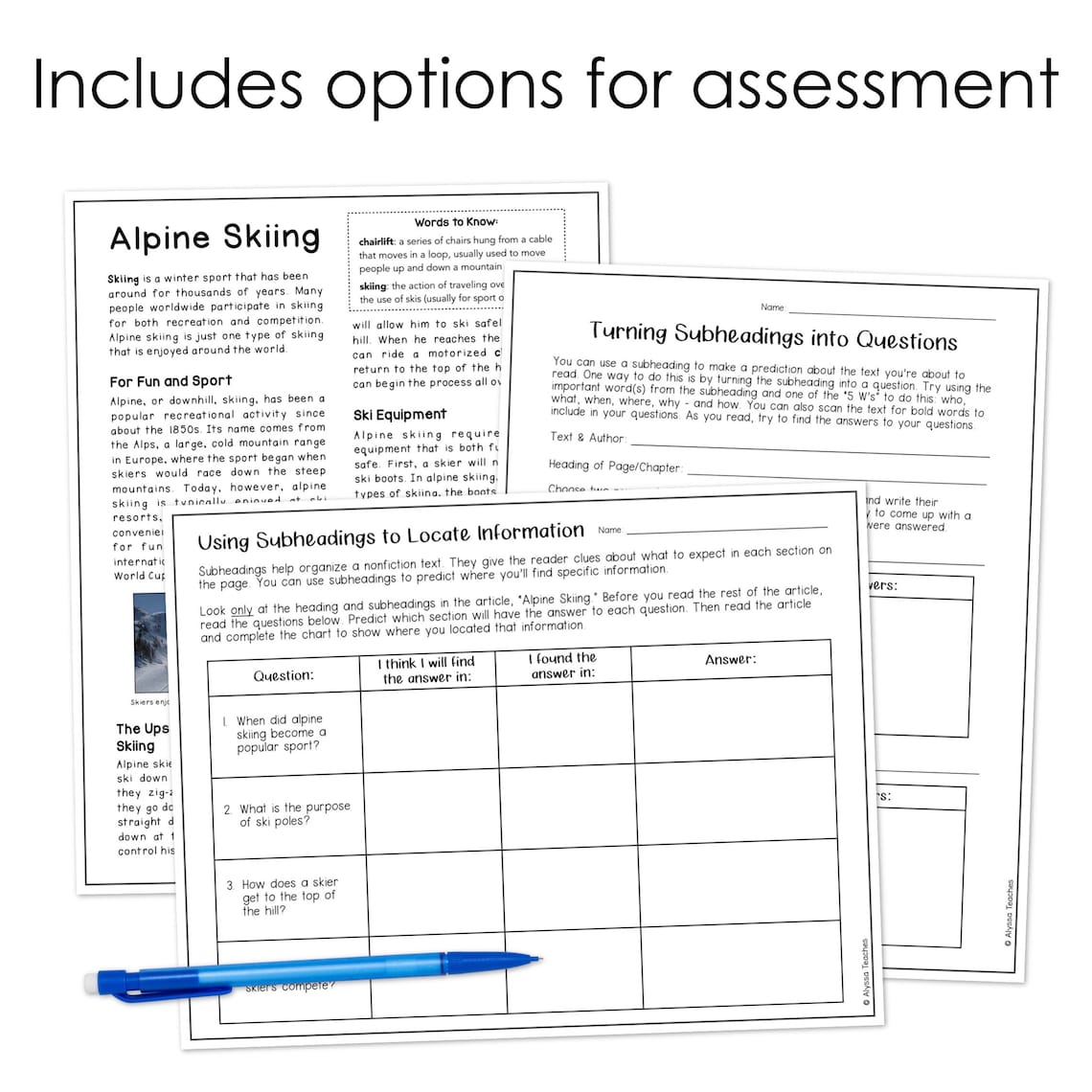 Headings and Subheadings Worksheets, Nonfiction Reading Activities - Etsy