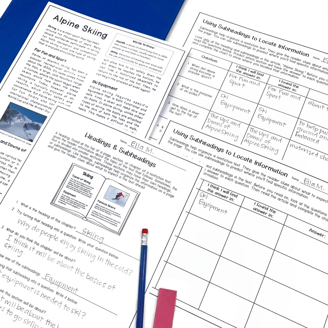Headings and Subheadings Worksheets, Nonfiction Reading Activities - Etsy
