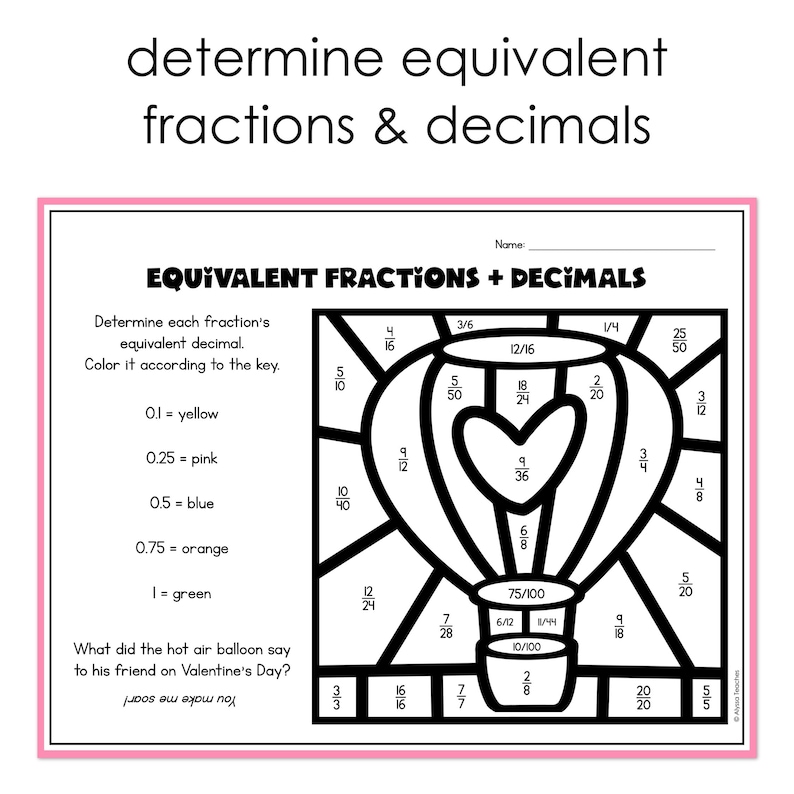 Valentine's Day Math Color by Number Worksheets, Fraction Color by Code ...