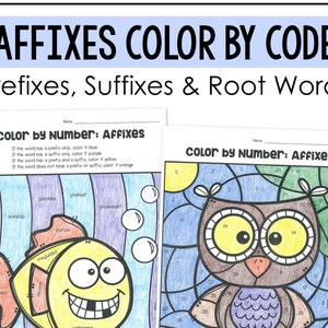 Prefix and Suffix Color by Number Worksheets - Etsy