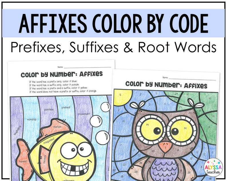 Prefix and Suffix Color by Number Worksheets - Etsy