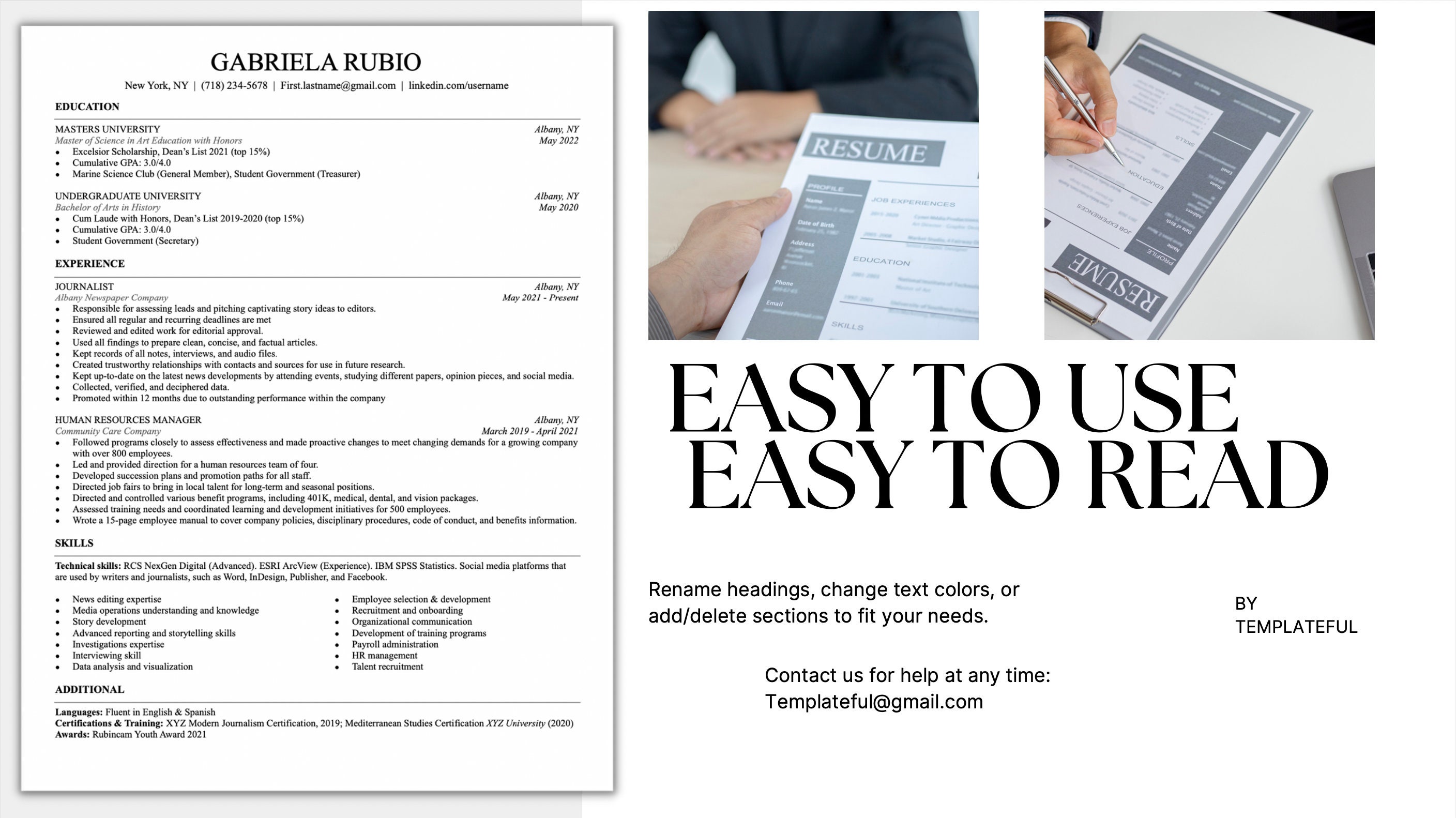 Clean Simple Minimalist Resume Template for Google Docs Black and White ...