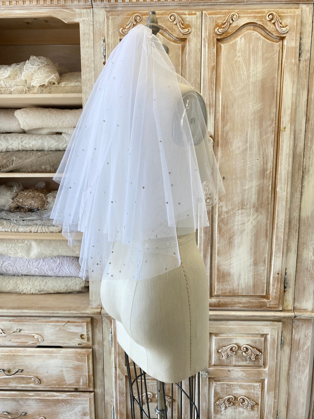 Crystal Blusher Veil Lace With Blusher Crystal Bridal Veil White ...