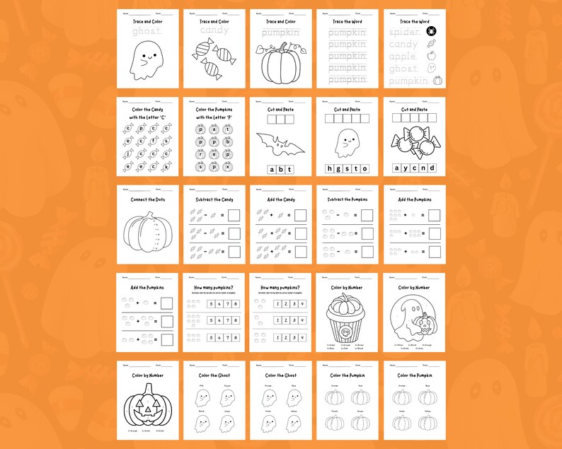 Halloween Worksheet Packet - Etsy