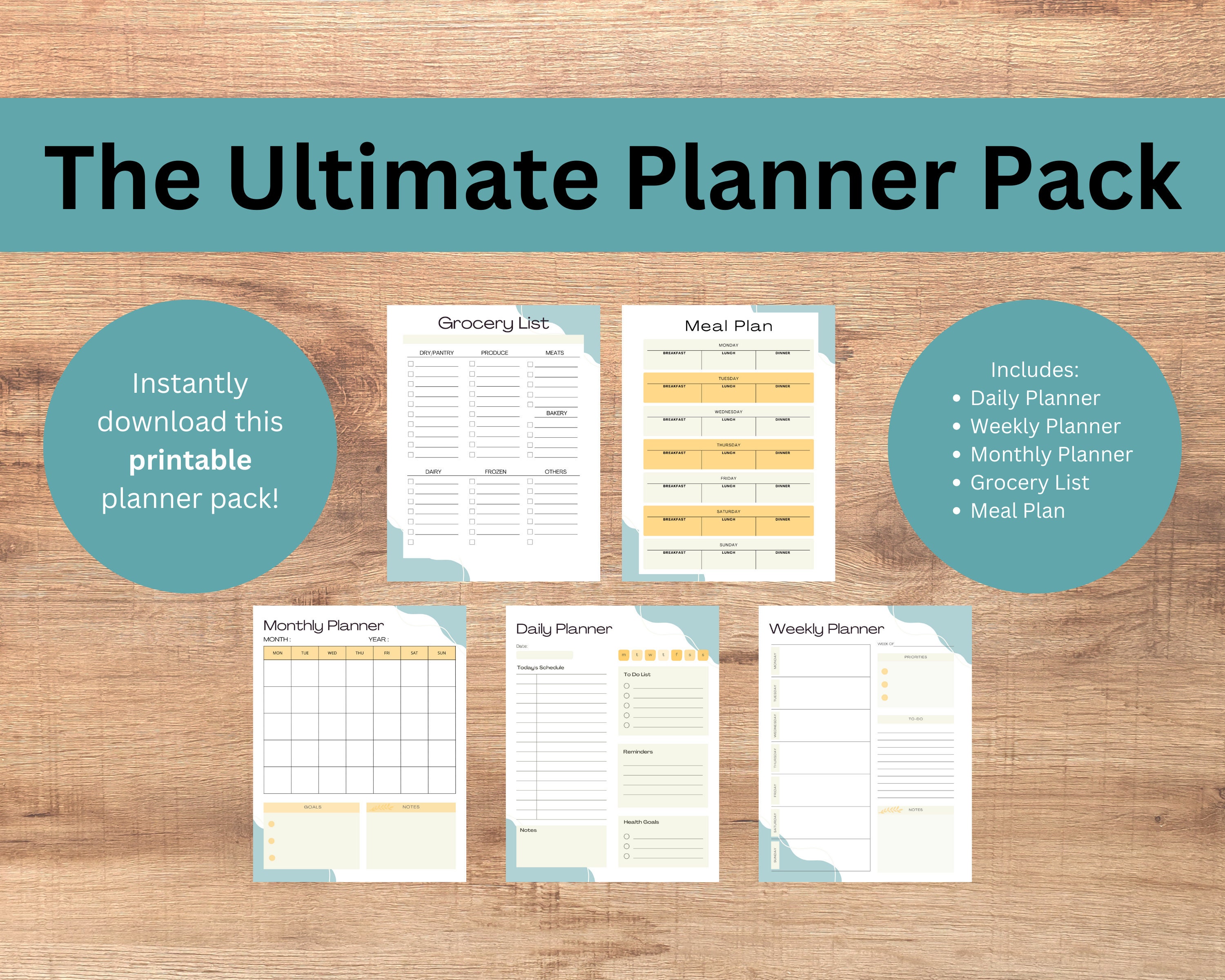 Printable Planner Pack: Daily, Weekly, Monthly, Meal Plan (digital ...