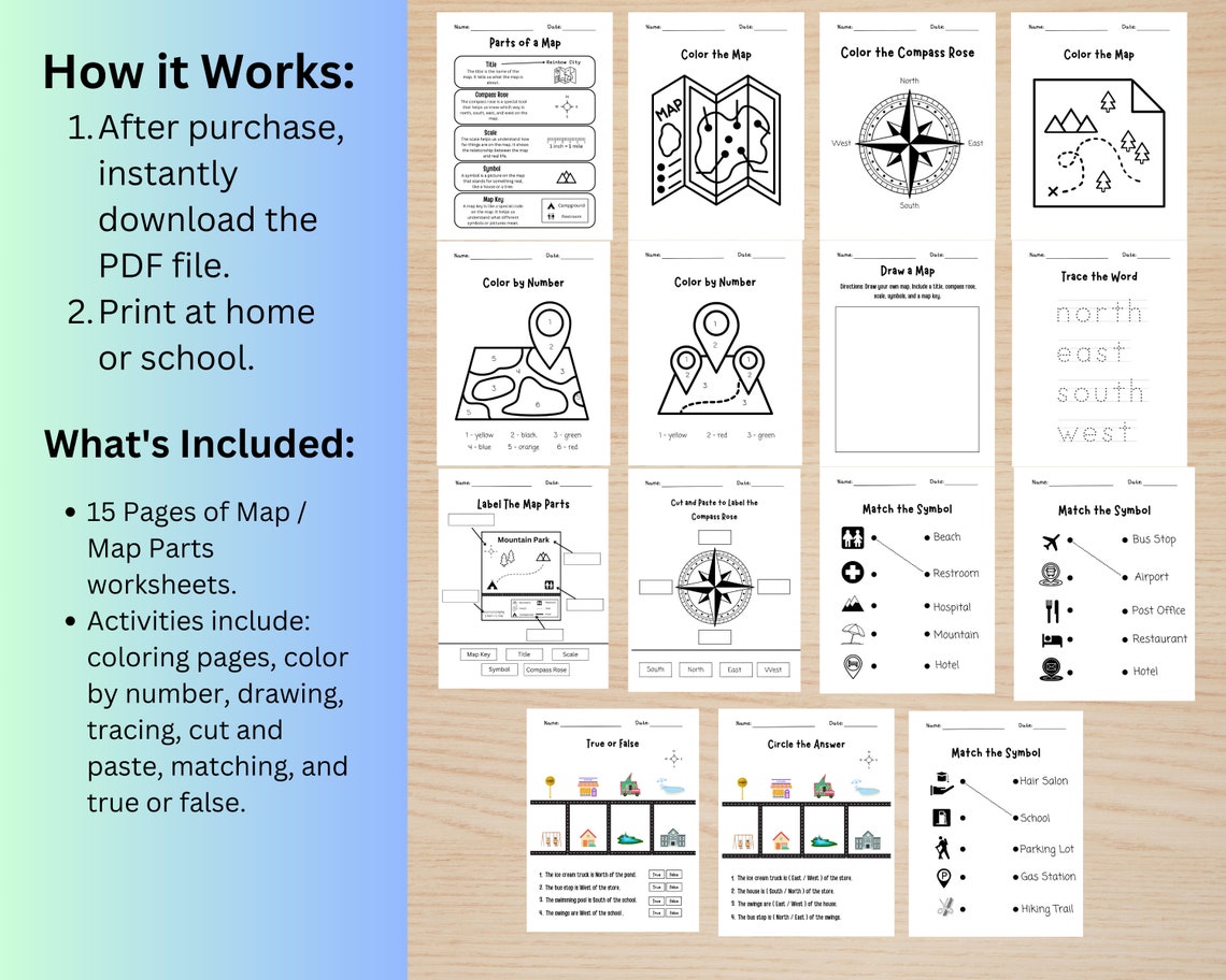Map Skills Worksheet Packet: First Grade Geography (digital Download ...