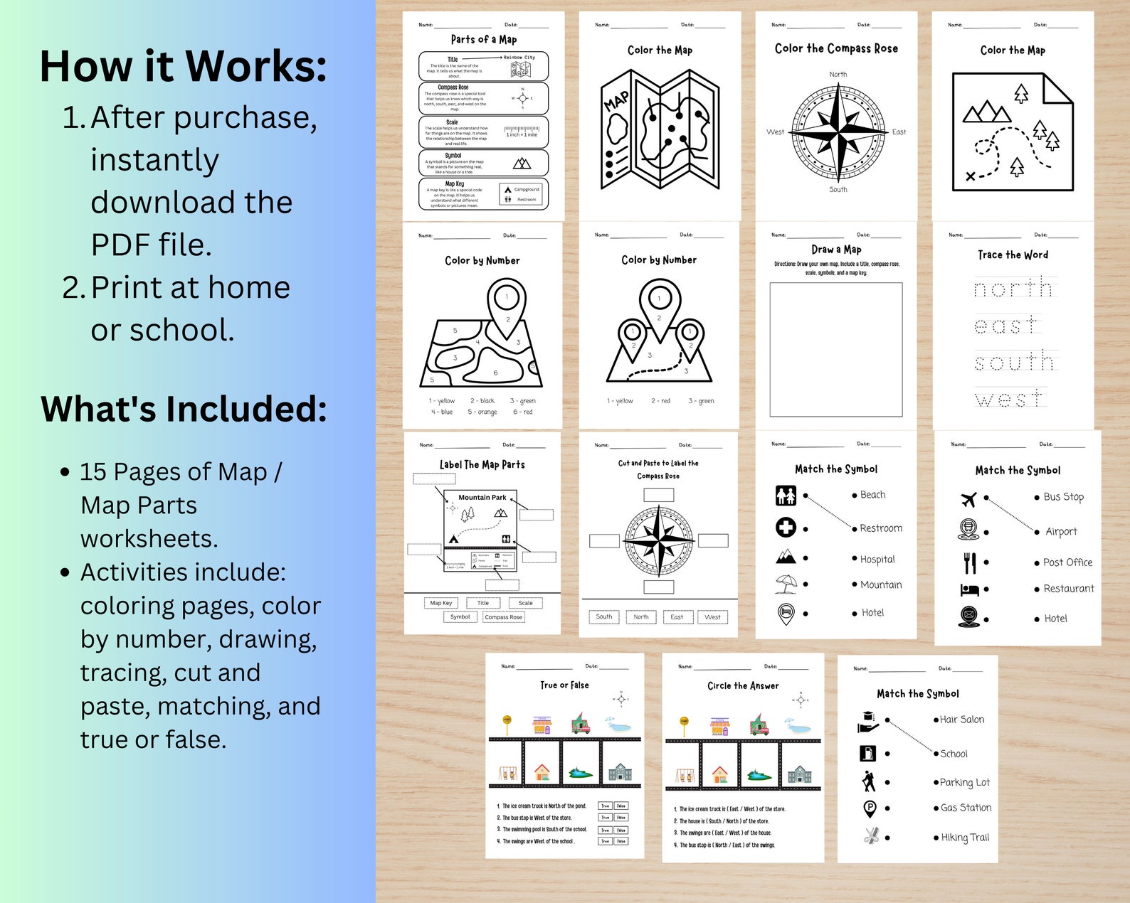 Map Skills Worksheet Packet: First Grade Geography (digital Download ...