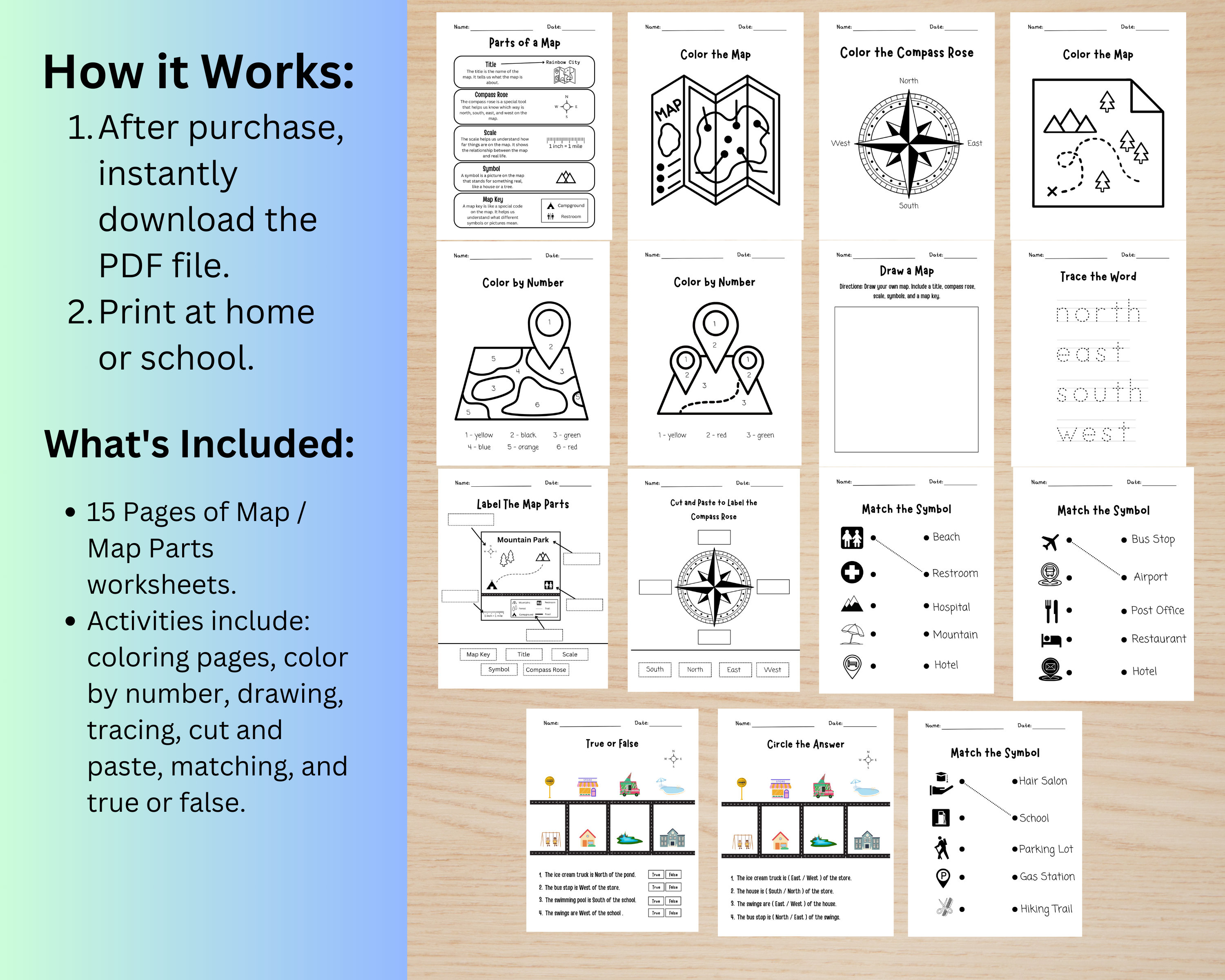 Parts of a Map Worksheet Packet | Printable Map Worksheets | Homeschool ...