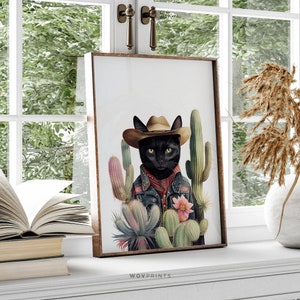 Cowboy Black Cat Art Print, Western Cat Art, Cat Lover Gift, Funky ...