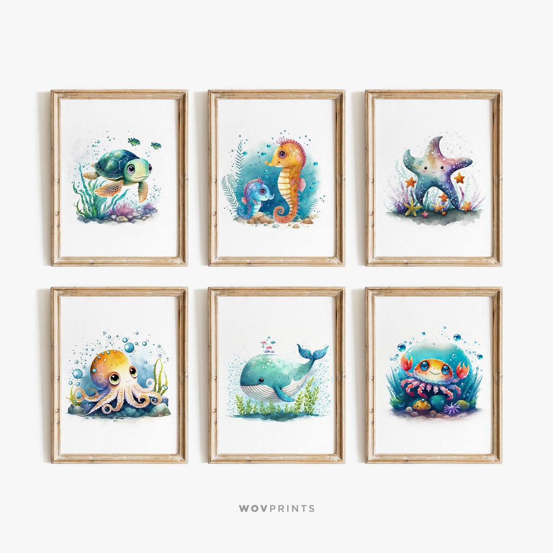 Under the Sea Nursery Prints, Nautical Ocean Animal Posters, Playroom ...