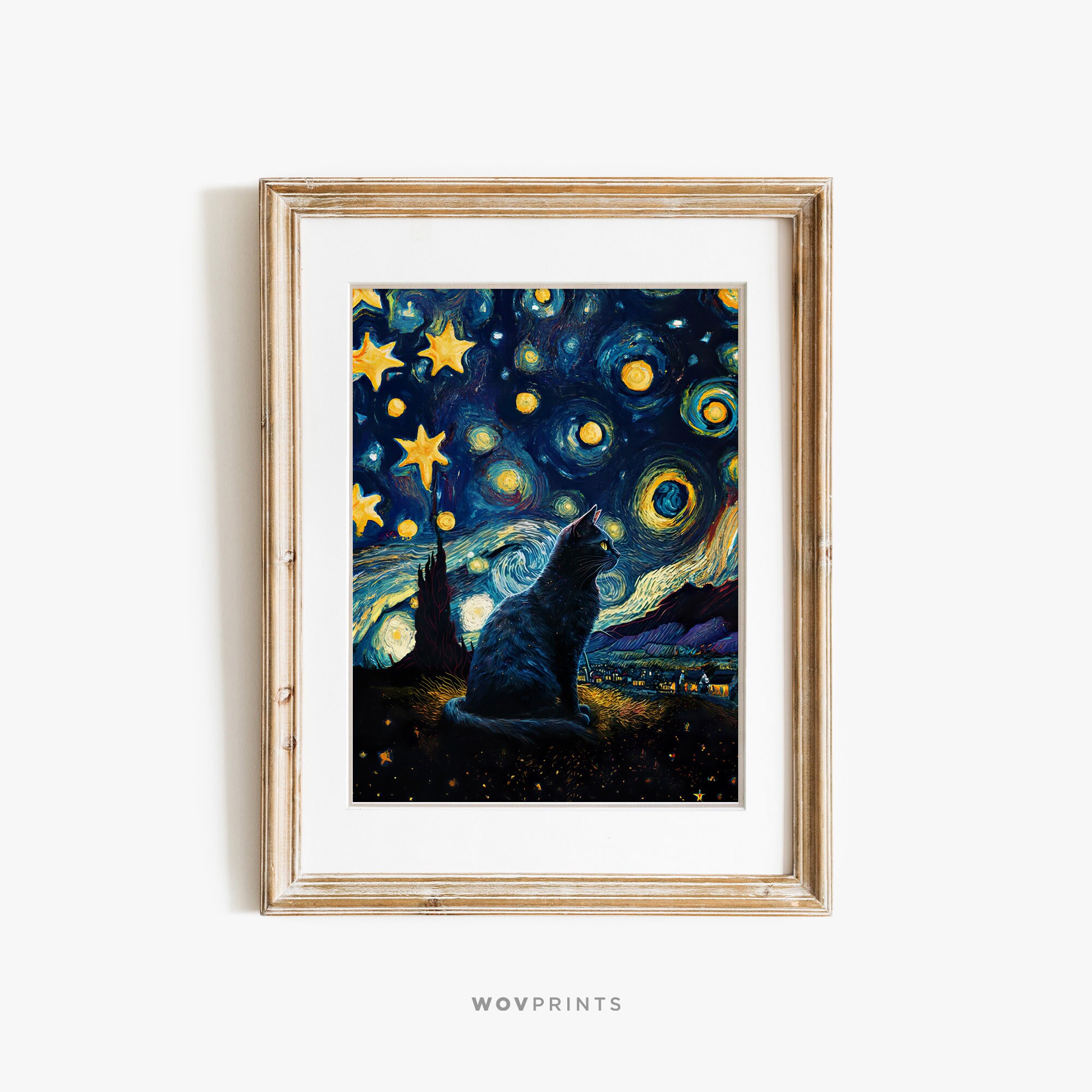 Vincent Van Gogh's the Starry Night Cat Print Black Cat - Etsy