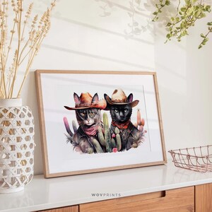 Cowboy Cats Art Print, Western Cat Art, Colorful Wall Art, Western ...