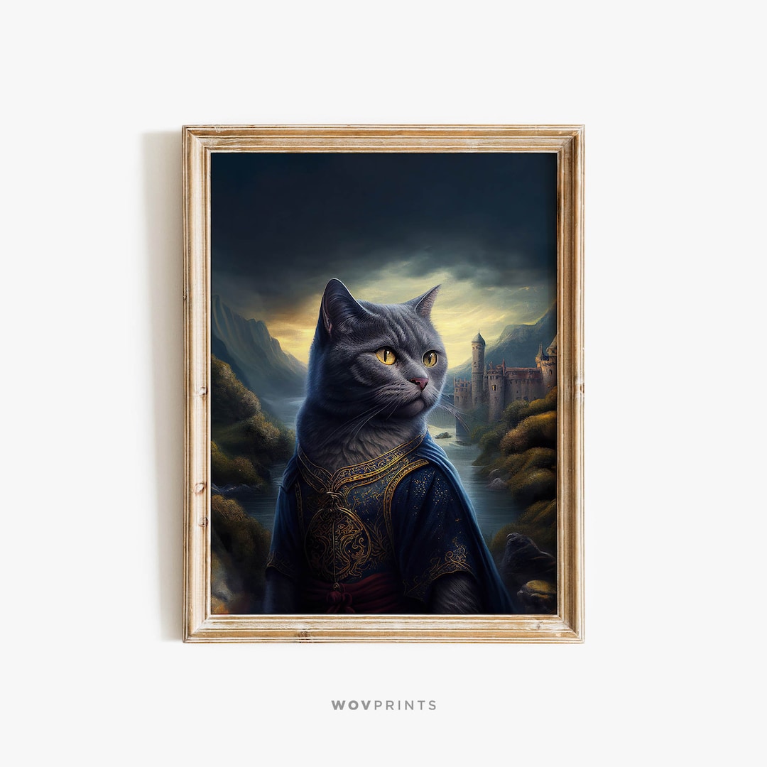 Renaissance Style British Cat Portrait Print, Vintage Painting Style ...