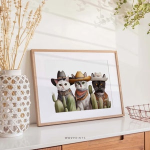 Cowboy Cats Art Print, Western Cats Art, Western Home Decor, Maximalist ...
