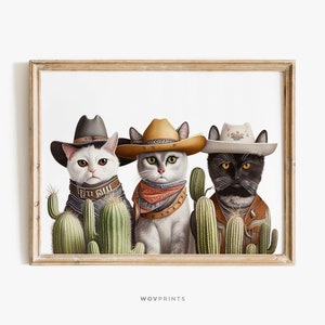 Cowboy Cats Art Print, Western Cats Art, Western Home Decor, Maximalist ...