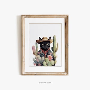 Cowboy Black Cat Art Print, Western Cat Art, Cat Lover Gift, Funky ...