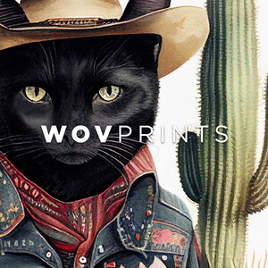Cowboy Black Cat Art Print, Western Cat Art, Cat Lover Gift, Funky ...