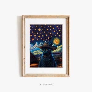 Cowboy Black Cat Starry Night Print, Vincent Van Gogh's the Starry ...