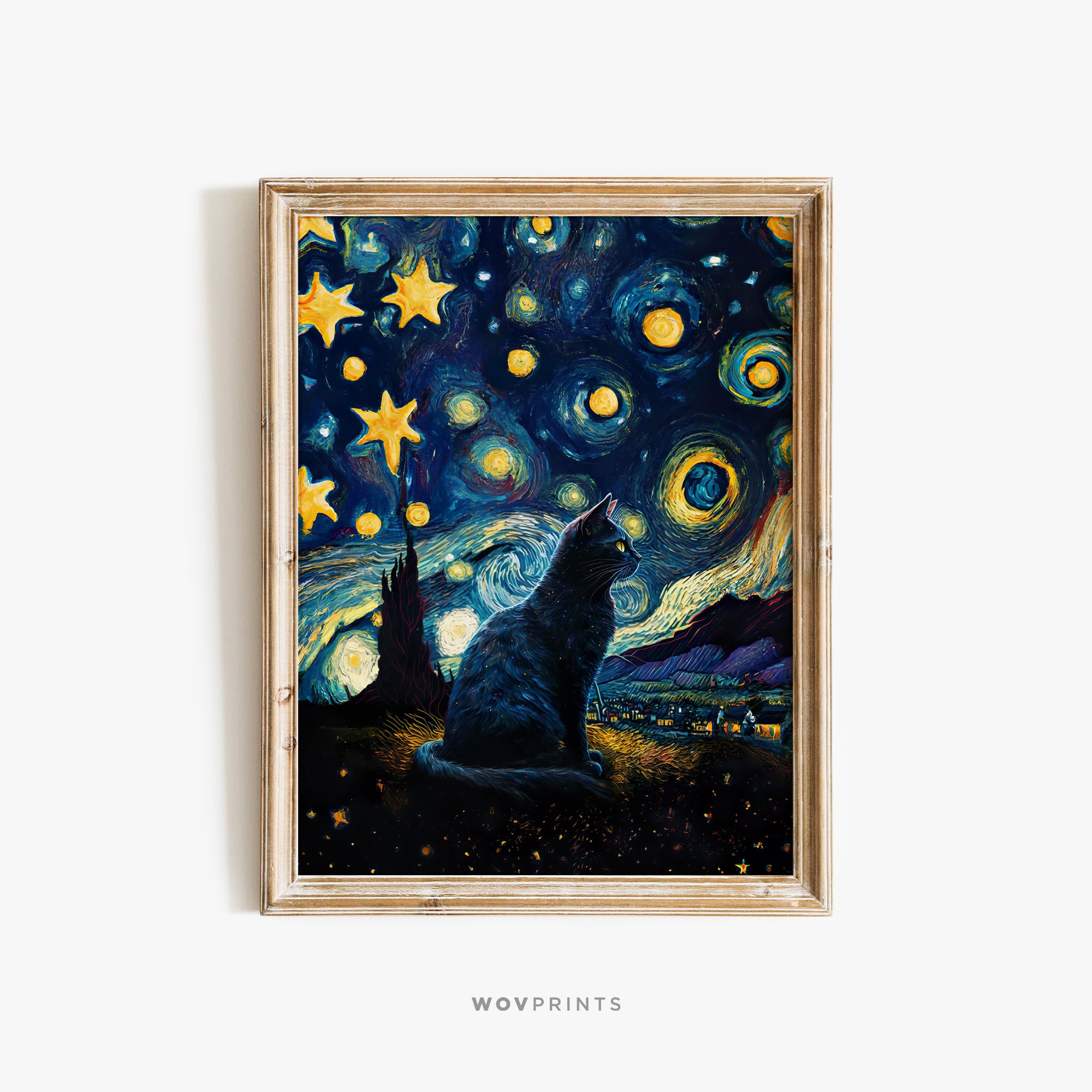 Vincent Van Gogh's the Starry Night Cat Print Black Cat - Etsy