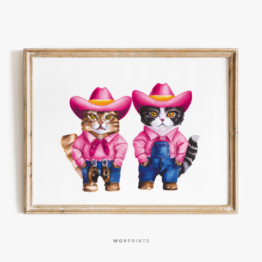 Cowboy Cats Art Print Colorful Wall Art Funky Western Eclectic Room ...