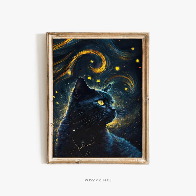 Van Gogh Cat Poster Vincent Van Gogh's the Starry Night - Etsy