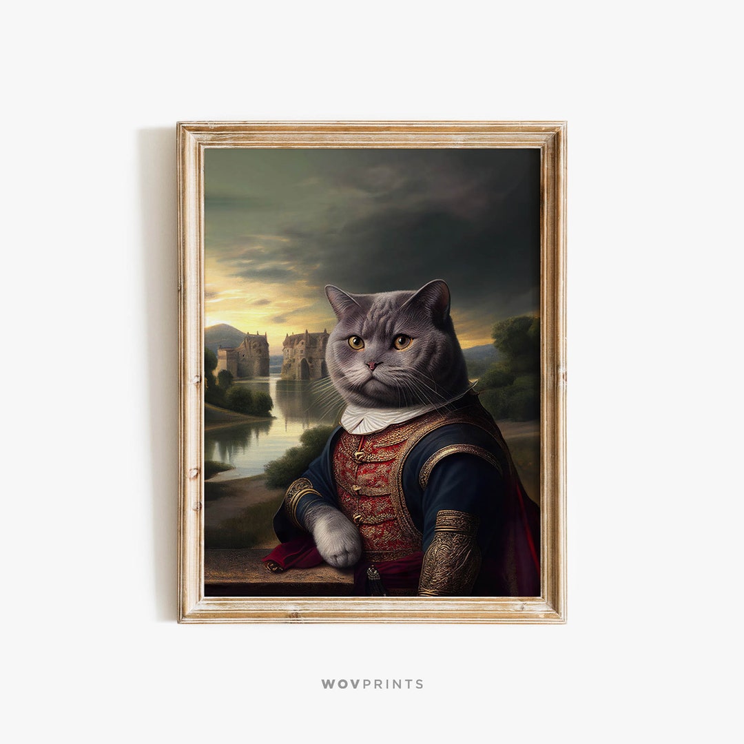 Victorian Gray Cat Print, Funny Cat Print, Funny Gift, British ...