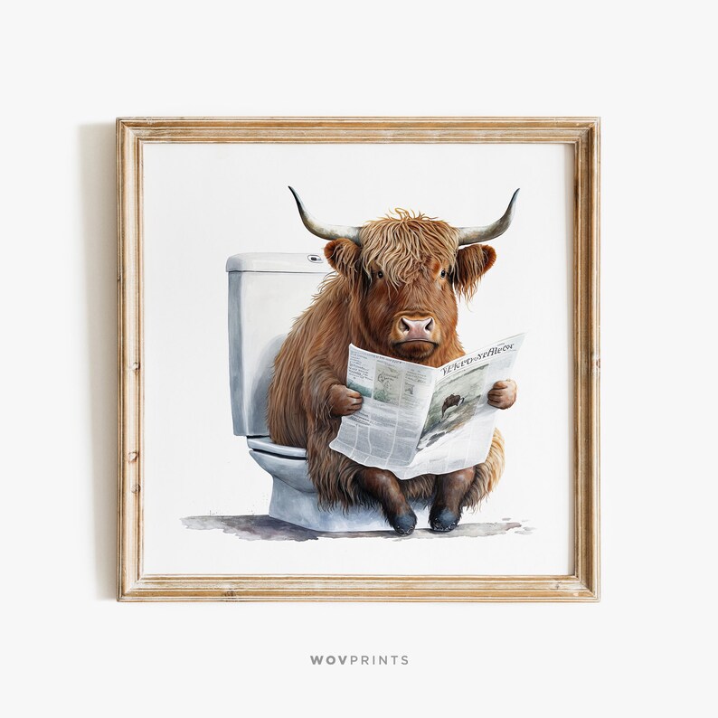 Scottish Highland Cow in Bathroom, Animal on Toilet, Funny Bathroom ...