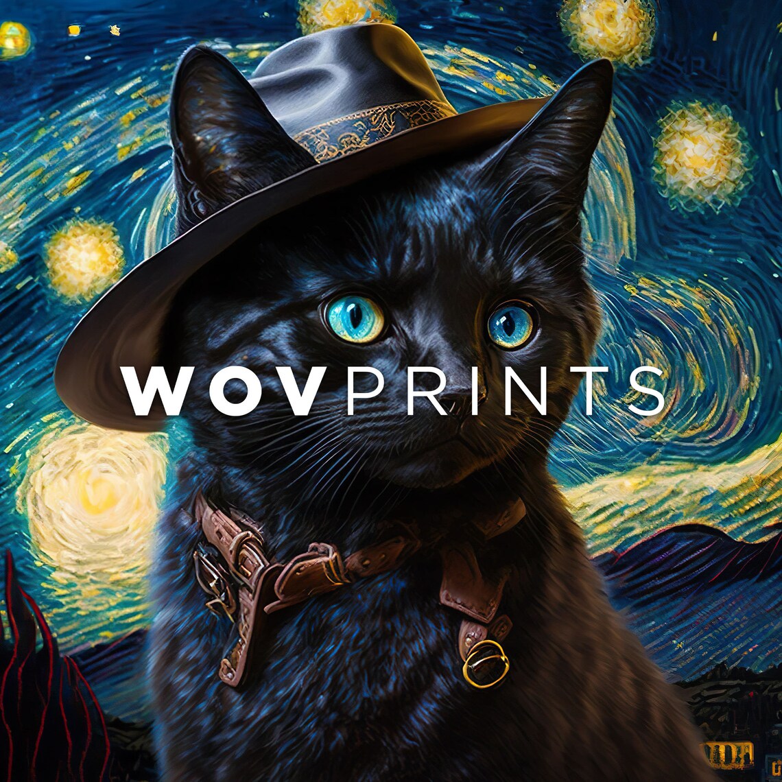 Van Gogh the Starry Night Cowboy Cat Print Vincent Van Gogh - Etsy