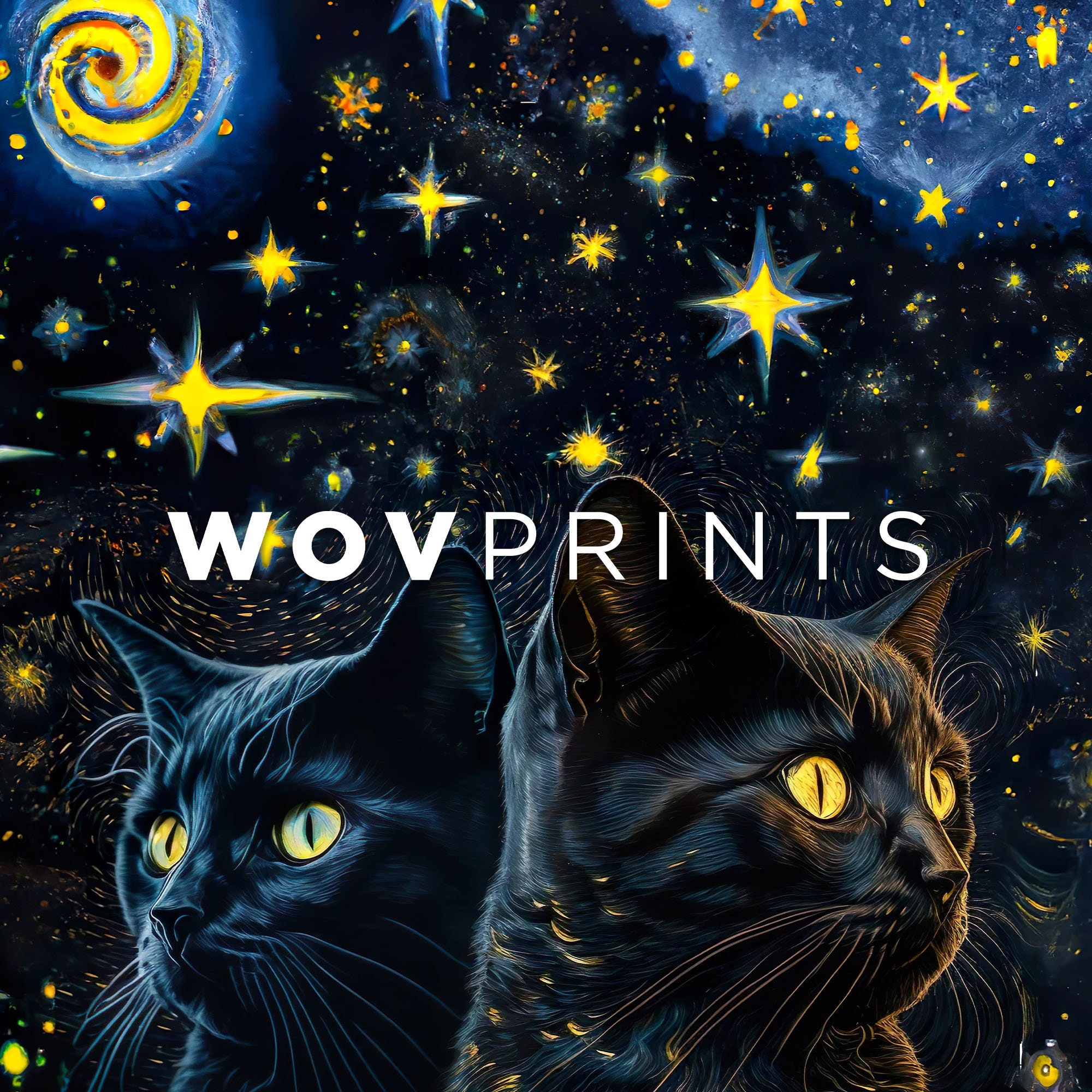 Vincent Van Gogh's the Starry Night Cat Print Black Cats - Etsy