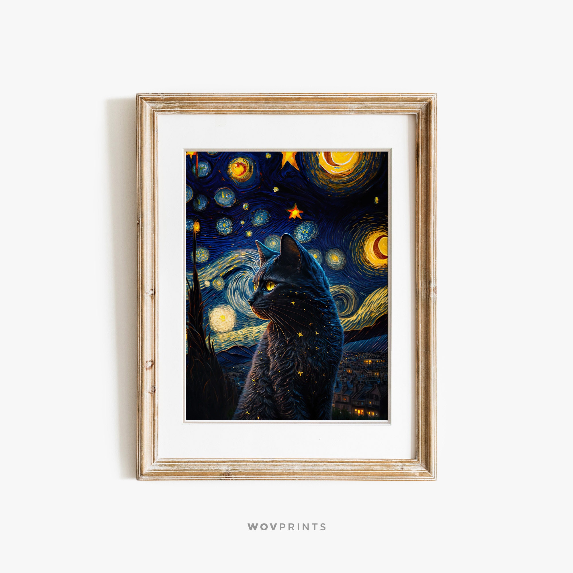 Vincent Van Gogh's the Starry Night Cat Print, Van Gogh Cat Poster ...