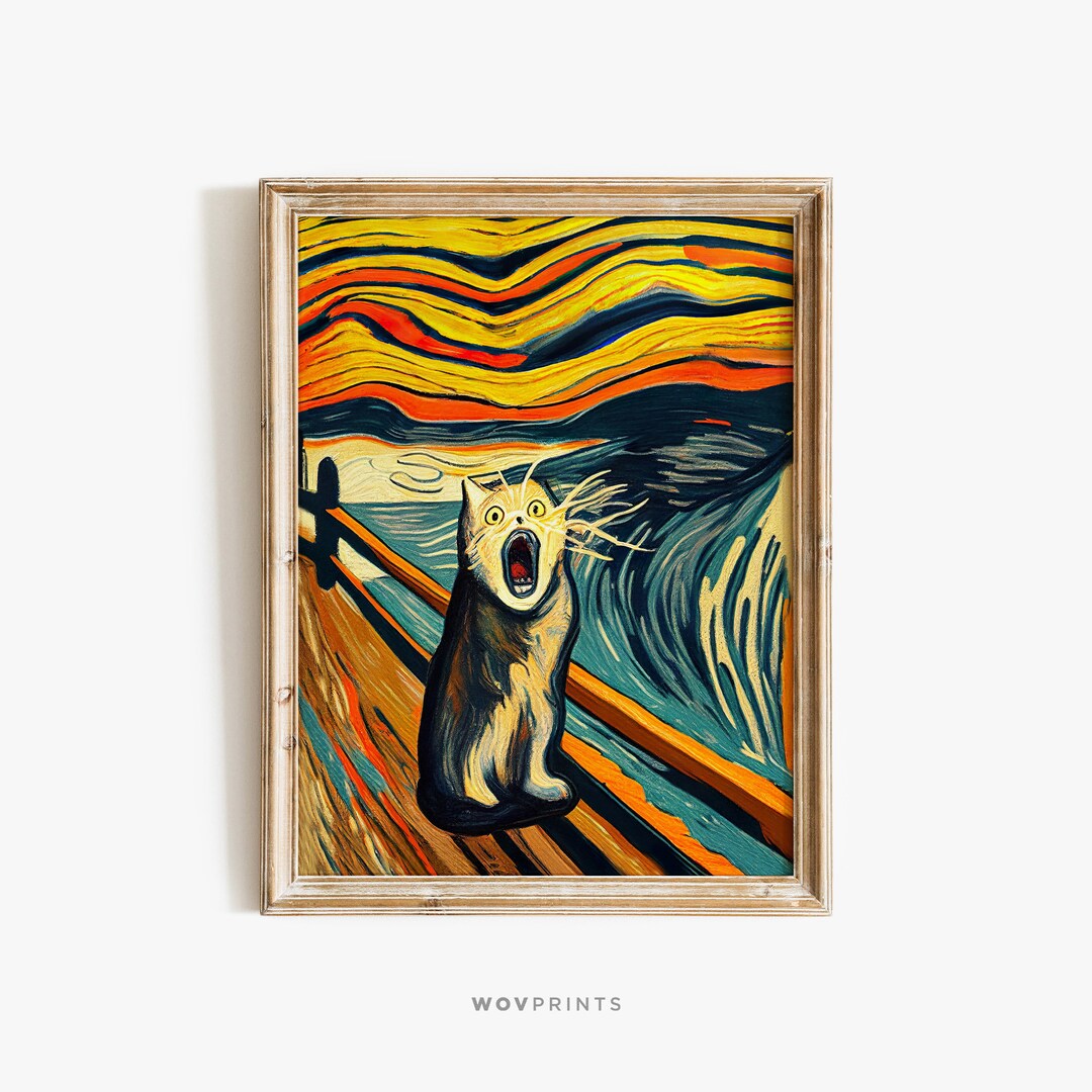 The Scream Cat Print, Art Prints, Oil Painting Cat Portrait, Cat Poster ...