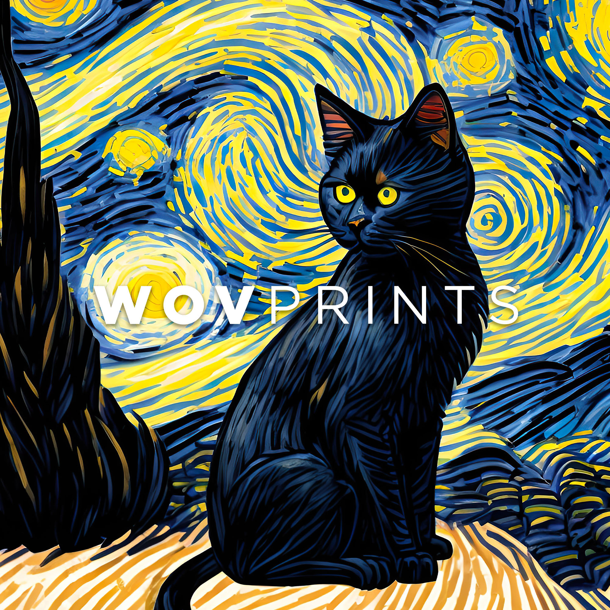 Vincent Van Gogh the Starry Night Cat Print Black Cat Art - Etsy