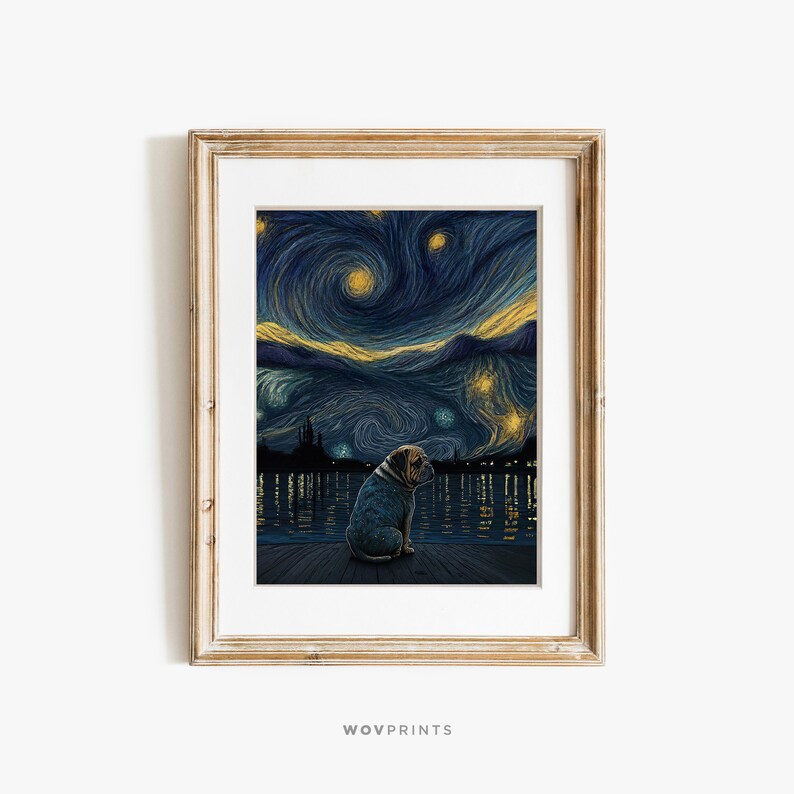 Vincent Van Gogh's the Starry Night Dog Print Dog Lover - Etsy