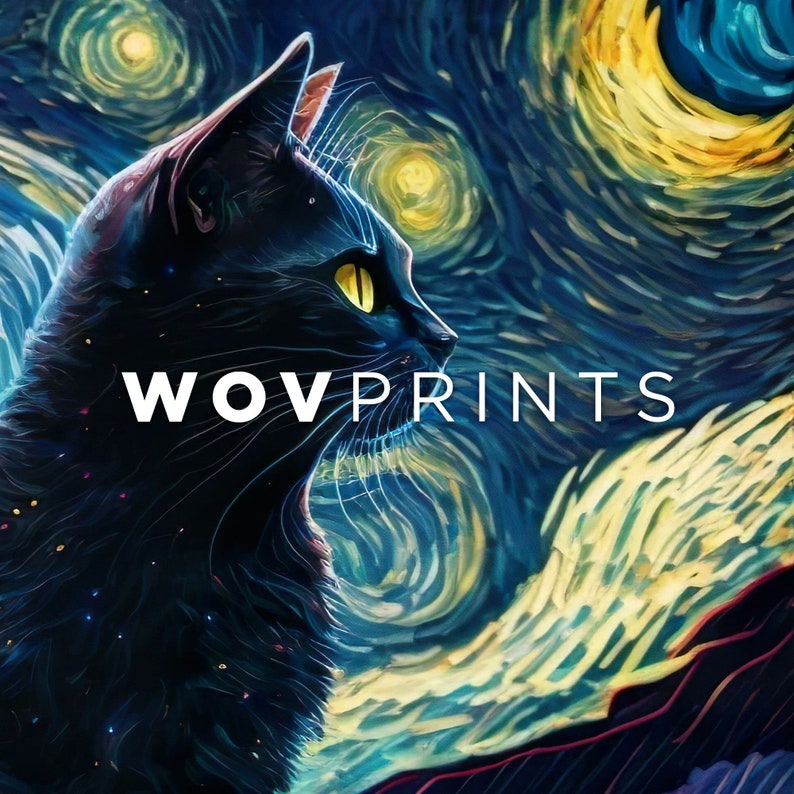 Vincent Van Gogh's the Starry Night Cat Print Black Cat - Etsy