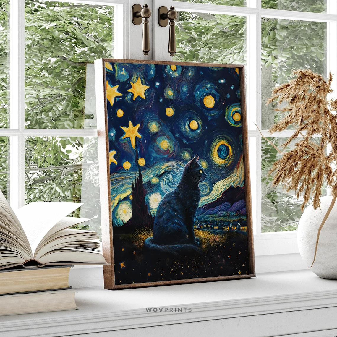 Vincent Van Gogh's the Starry Night Cat Print Black Cat - Etsy