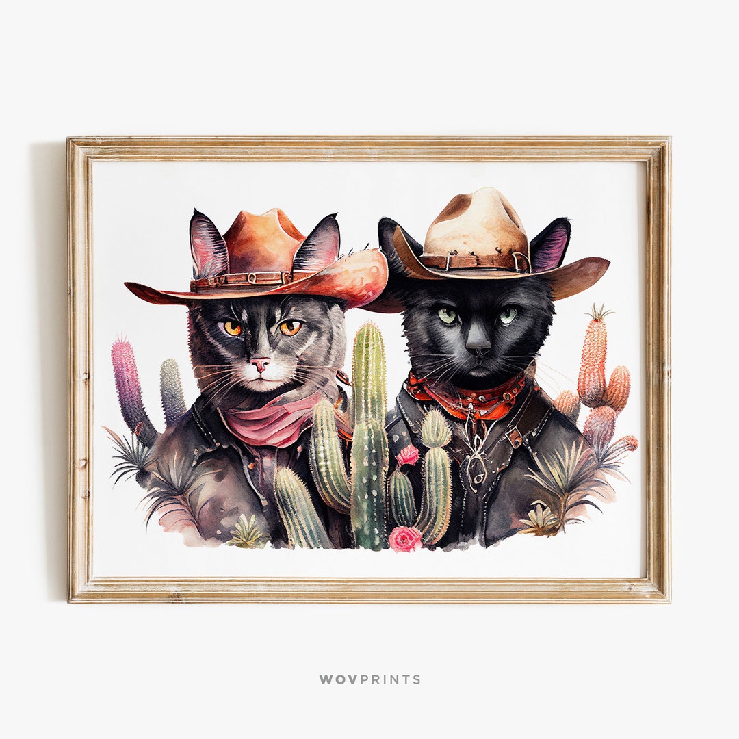 Cowboy Cats Art Print, Western Cat Art, Colorful Wall Art, Western ...