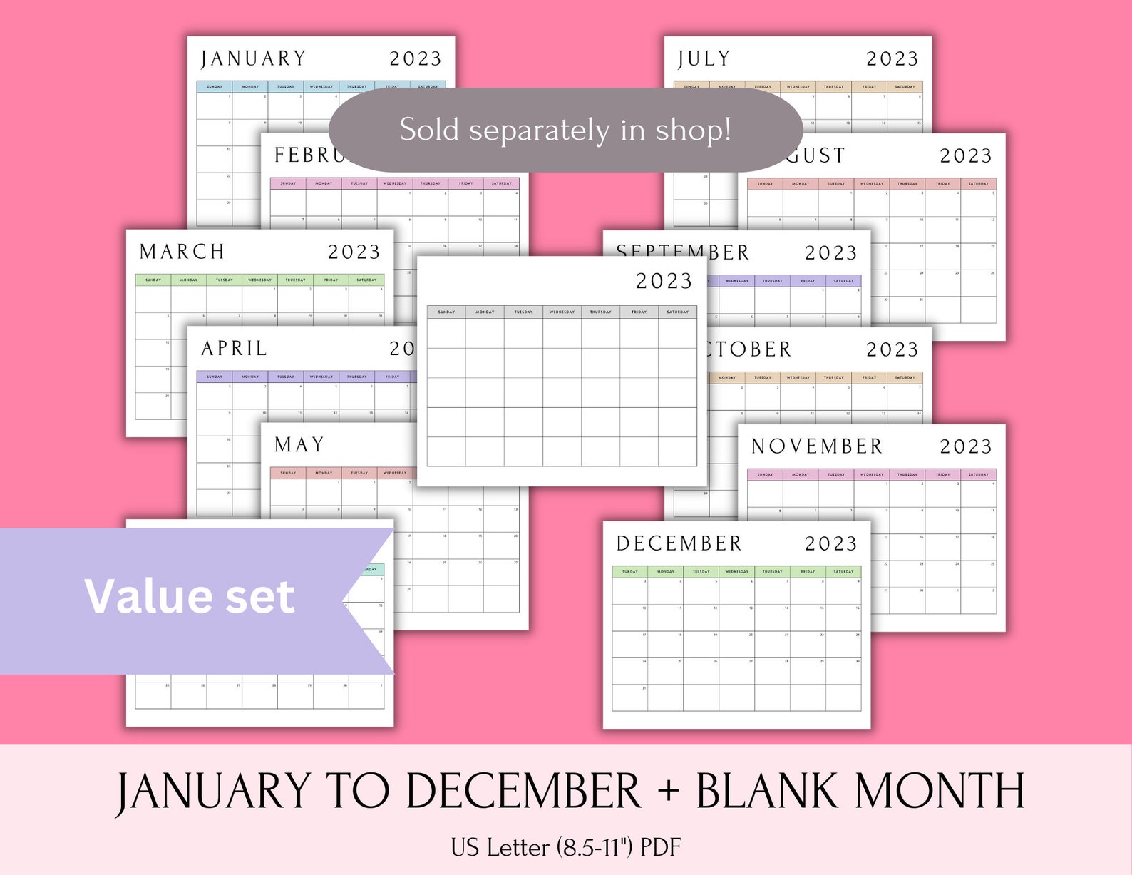 2023 Calendar Monthly Printable Calendar Printable - Etsy