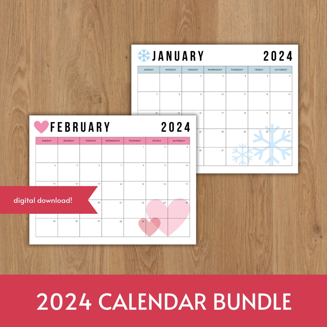 2024 Calendar Bundle | Printable Landscape Monthly Calendars, 8.5 X 11 ...